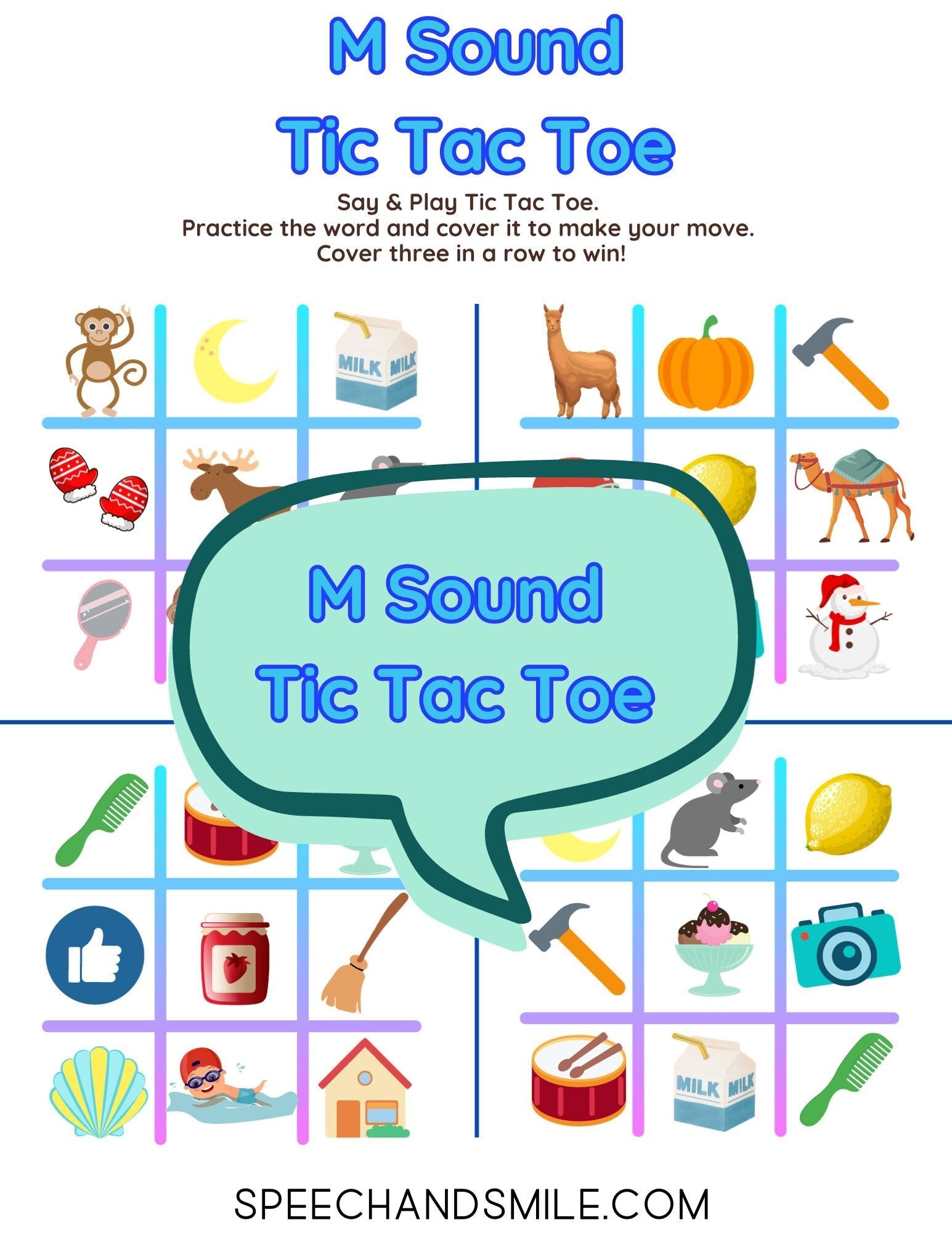 M Sound Tic-Tac-Toe-Print and Play-Printable M Sound Activity- Game wi ...