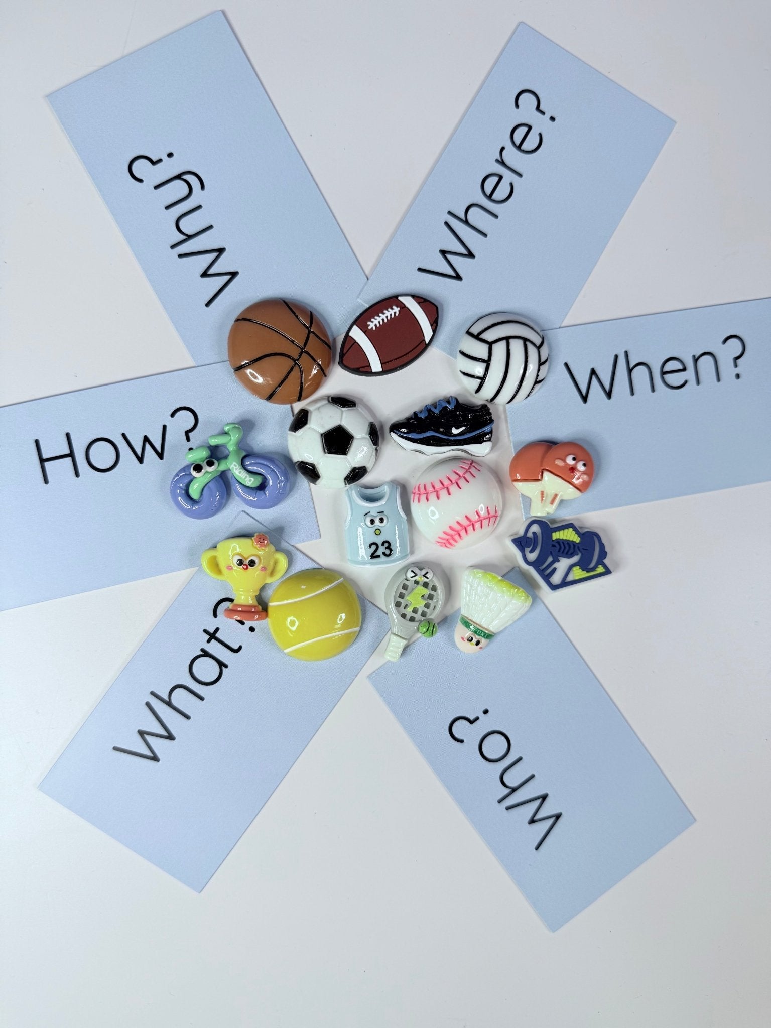 SPORTS theme Mini Objects with Question Cards- Theme Trinkets Speech T ...