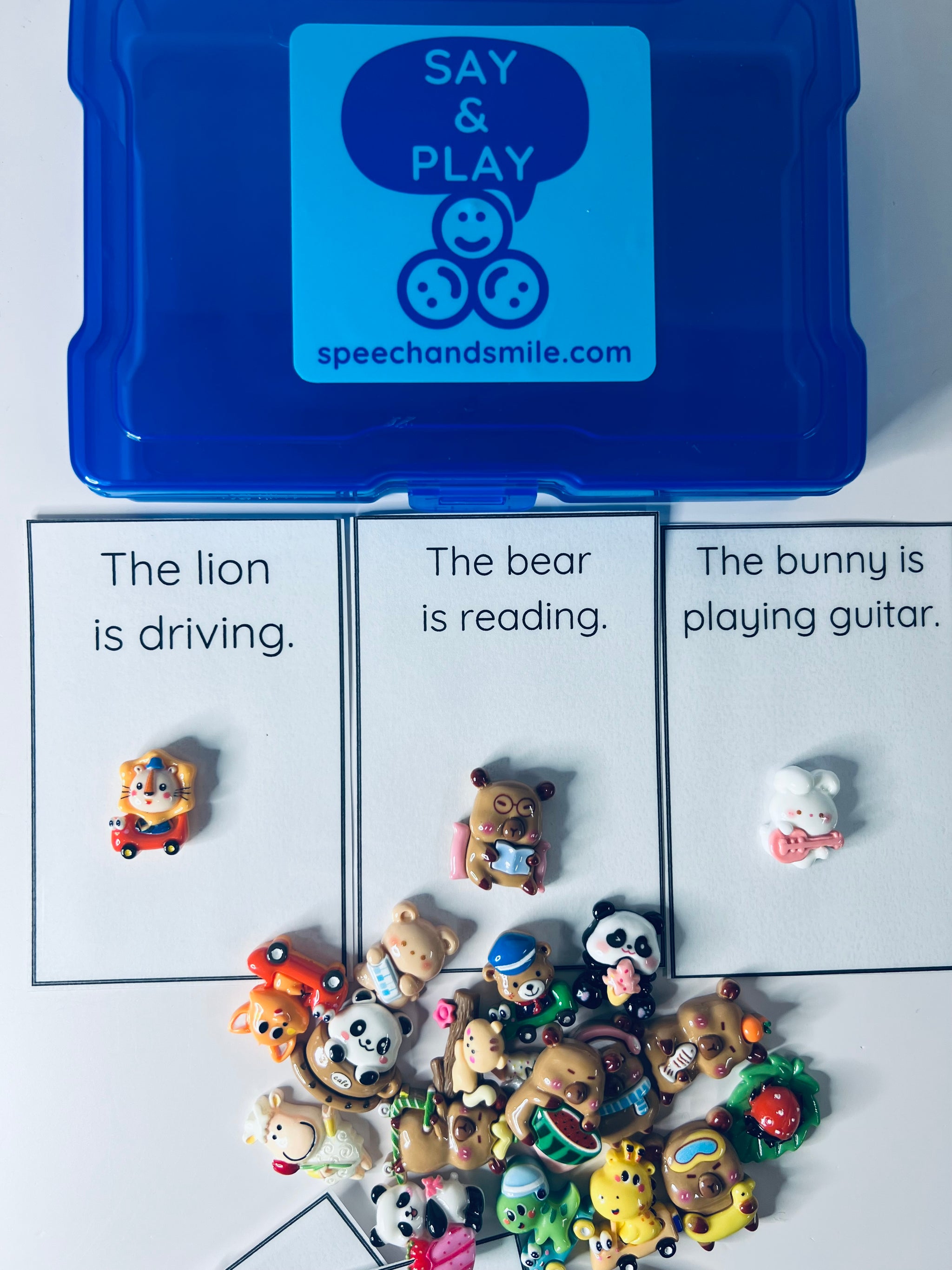 LANGUAGE Task Box for VERBS with Mini Objects Speech Therapy Activity – Speech and Smile