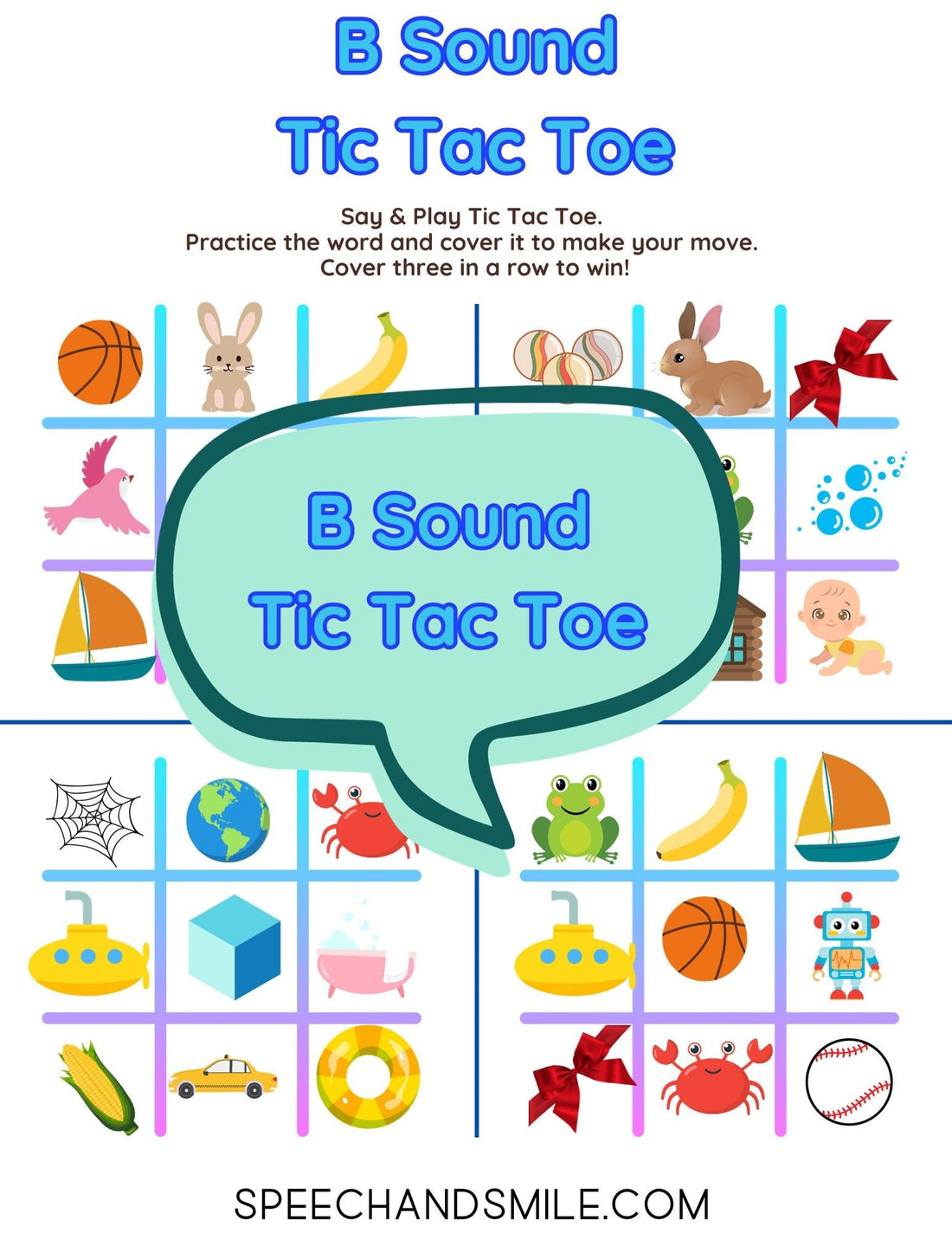 B Sound Tic Tac Toe Print and Play Printable B Sound Activity Game wit ...