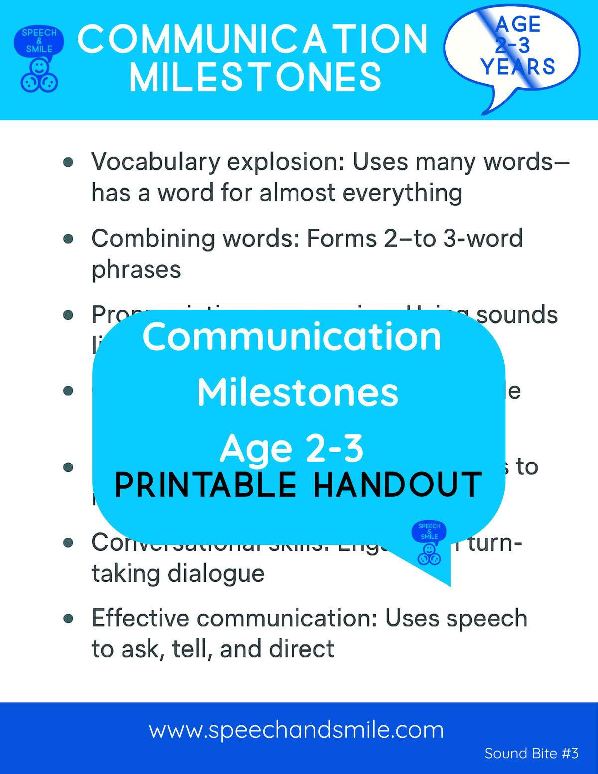Free Communication Milestones Ages 2-3 years Handout – Sound Bite #3 ...