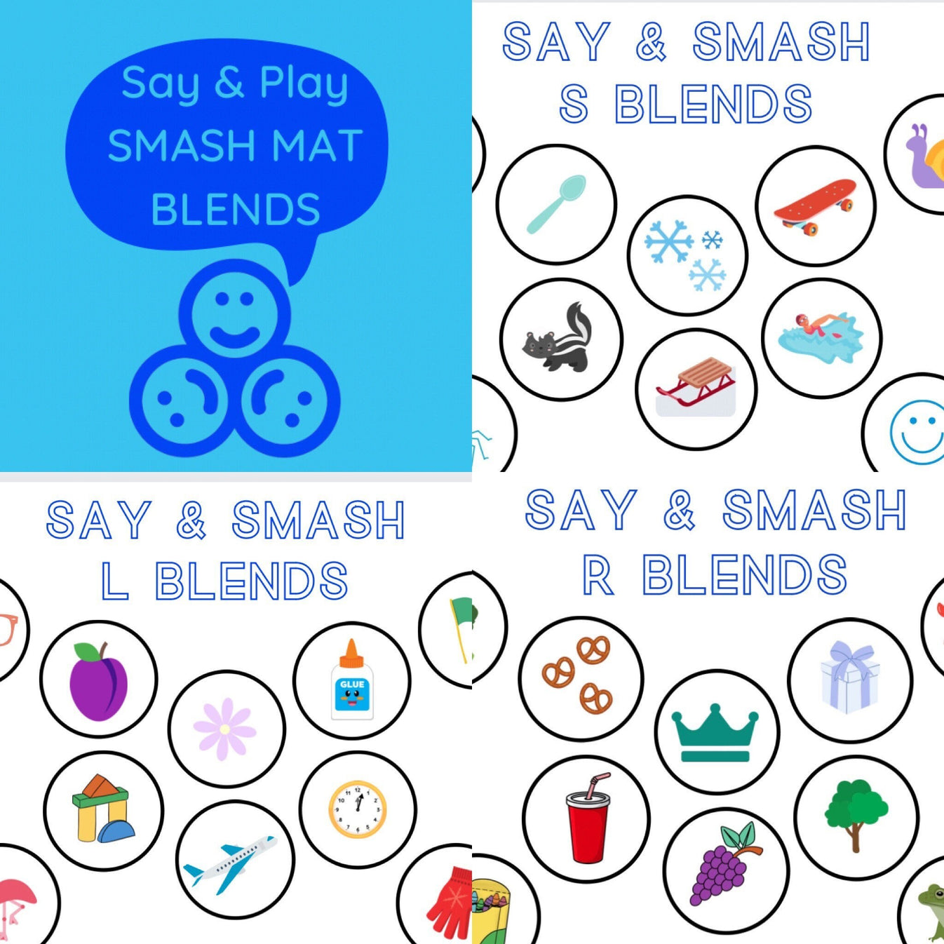 BLEND SOUNDS Smash Mat-Speech Therapy Printable-Play Dough Smash Mat-S ...