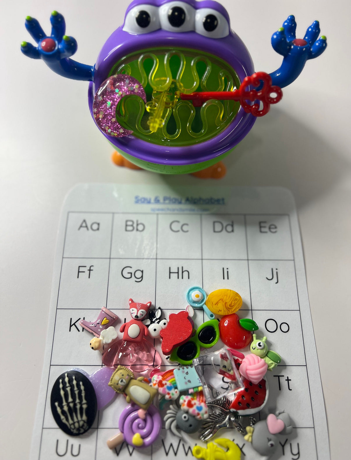 Alphabet Trinkets Feed the Monster Kit Alphabet Sound Objects Speech T ...