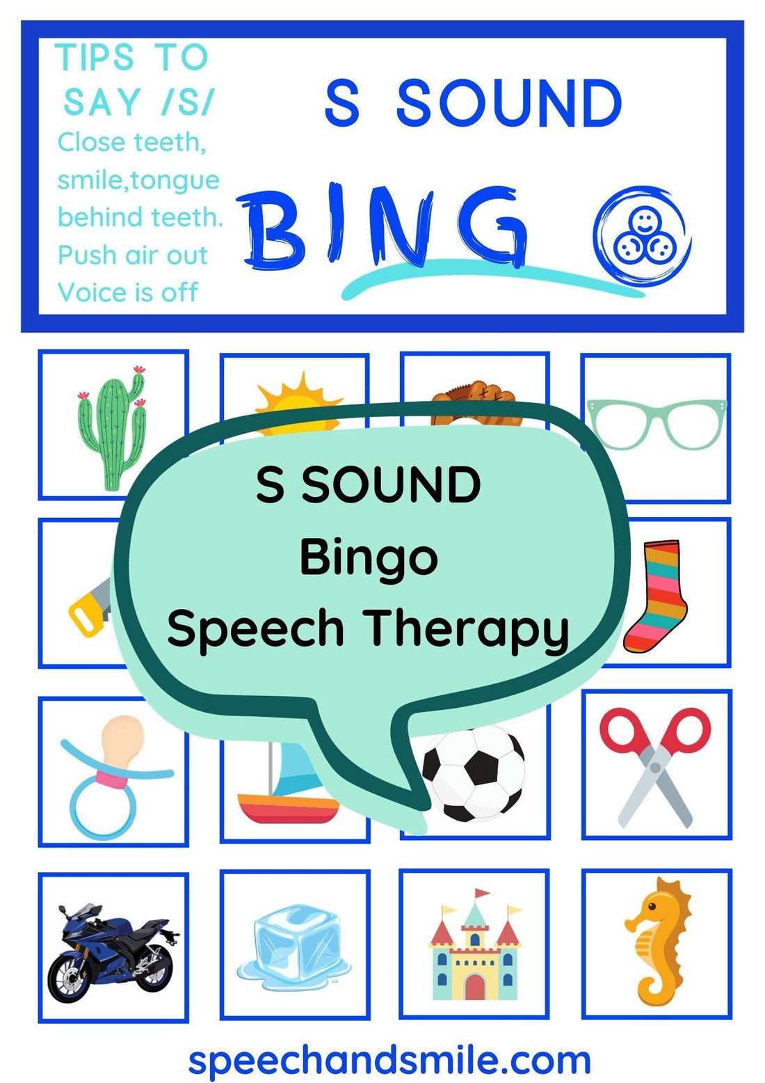 Letter S Sound Bingo-Printable S Activity-Letter S Matching Game-Speec ...